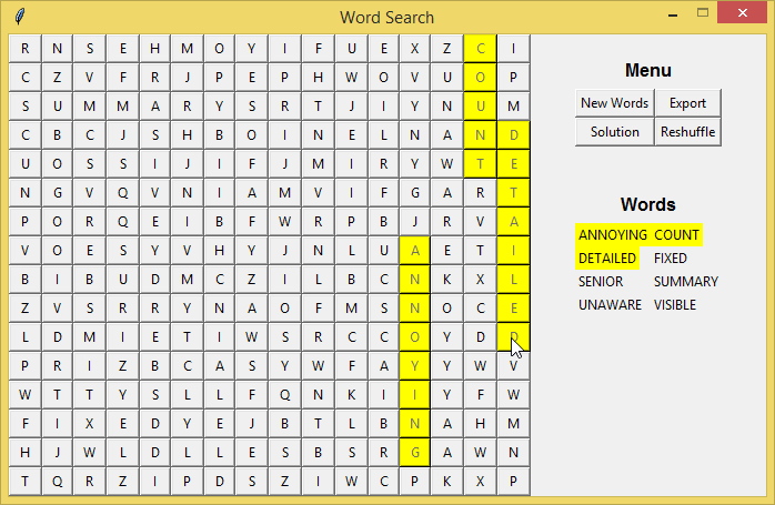 Work Search Game Using Tkinter In Python With Source Code Sourcecodester